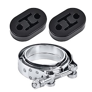 EVIL ENERGY 2" V Band Clamp with Flange Male Female Stainless Steel, Bundle with 2 Holes Exhaust Hanger Universal 2PCS