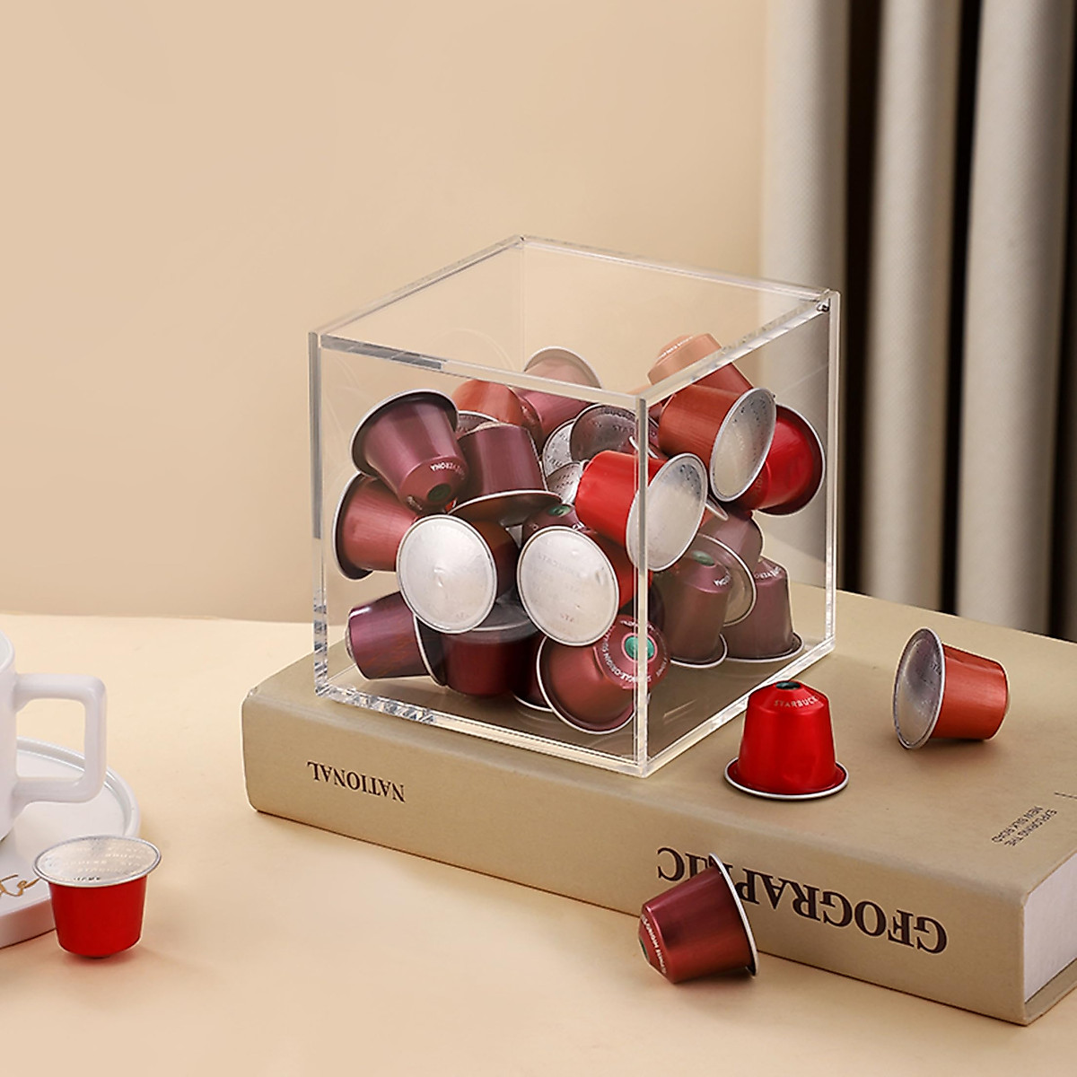 KissYou Acrylic Storage Box Coffee Pod Holder Organizers Accessories Anti Dust Durable Clear Acrylic Box for House and Office Use, Transparent Box with Lid