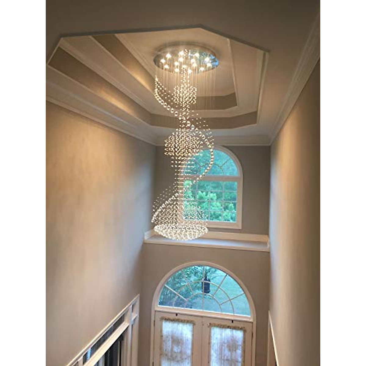 Moooni Modern Large Spiral Crystal Chandelier Lighting Luxury Rain Drop Flush Mount Ceiling Light for Foyer Staircase Entryway D 31.5" X H 98"