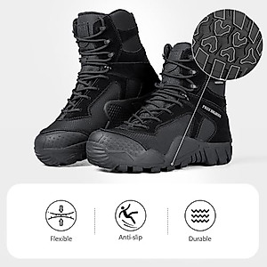 FREE SOLDIER Men's Waterproof Hiking Boots Tactical Work Boots Outdoor Lightweight Military Boots(Black 10)