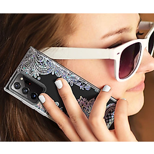 Coolwee Clear Glitter for Note 20 Ultra Case Thin Flower Slim Crystal Lace Bling Women Girls Floral Plastic Hard Back Soft TPU Bumper Protective Cover for Samsung Galaxy Note 20 Ultra Mandala Henna