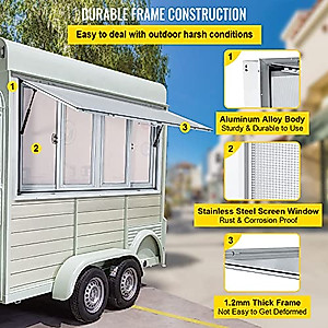 VEVOR Concession Window 60 x 36 inch, Aluminum Alloy Food Truck Service Window with 4 Horizontal Sliding Screen Windows & Awning Door & Drag Hook, Serving Window for Food Trucks Concession Trailers