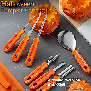 Halloween Pumpkin Carving Kit, Professional Heavy Duty Carving Set, Stainless Steel Pumpkin Carving Tools for Halloween, Jack-O-Lantern Decoration Sculpting Set for Adults and Kids(7 PCS)
