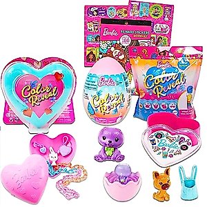 Barbie Color Reveal Doll Play Set - Bundle with Barbie Color Reveal Pets Plus Barbie Stickers | Barbie Gift Set