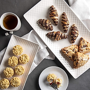 32 Pc. Square Basketweave Porcelain Dishes Set – White Dinner Plates, Bowls, Coffee Cups