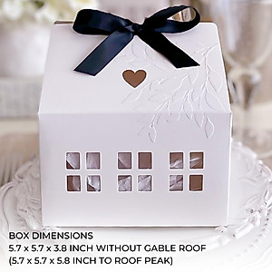 Karentology 20 Pcs Classic House Shaped Gift Boxes with Neutral Ribbons for Treats, Desserts, Fancy Cookie, White Gable Bakery Packaging