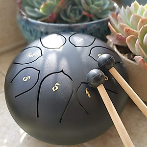 Luvay Steel Tongue Drum - 6 inches 8 Notes - Percussion Instrument - with Pouch, Book, Mallets, Finger Picks