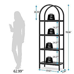 Tribesigns 4-Tier Open Bookshelf, 70.8" Wood Bookcase Storage Shelves with Metal Frame, Freestanding Display Rack Tall Shelving Unit for Office, Bedroom, Living Room, Easy Assembly (Black, 1PC)