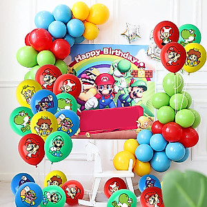 Rekcopu Brothers Super Balloons, Latex Party Balloons with Brothers The Theme Birthday Party Supplies,48pcs Brothers latex balloons Super Party Decorations