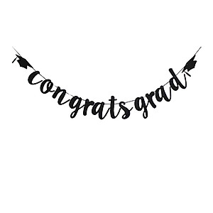 Congrats Grad Banner, Vintage Sign for Grad/Graduation Party Decorations,Black Graduation Party Supplies