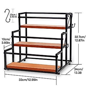AIEWEV Coffee Syrup Rack Organizer with 3-Tier 12 Bottle Storage - Coffee Bar Holder Shelves with 3 Hooks - Liquor Cabinet Stand for Kitchen Coffee Station on Countertop