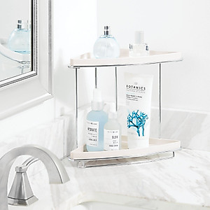 mDesign Steel/Plastic Freestanding Countertop Corner Shelf Organizer with 2-Tier Storage for Bathroom, Vanity, Cabinet, Counter - Holds Makeup, Bath Gel - Prism Collection - Cream