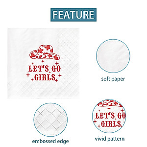 Let’s Go Girls Napkins for Western Cowgirl Bachelorette Party Decorations, Disco Cowgirl Birthday Last Rodeo Party Bridal Shower Party Decorations Supplies, 2Ply 4.5x4.5inches 50Pcs (Red)