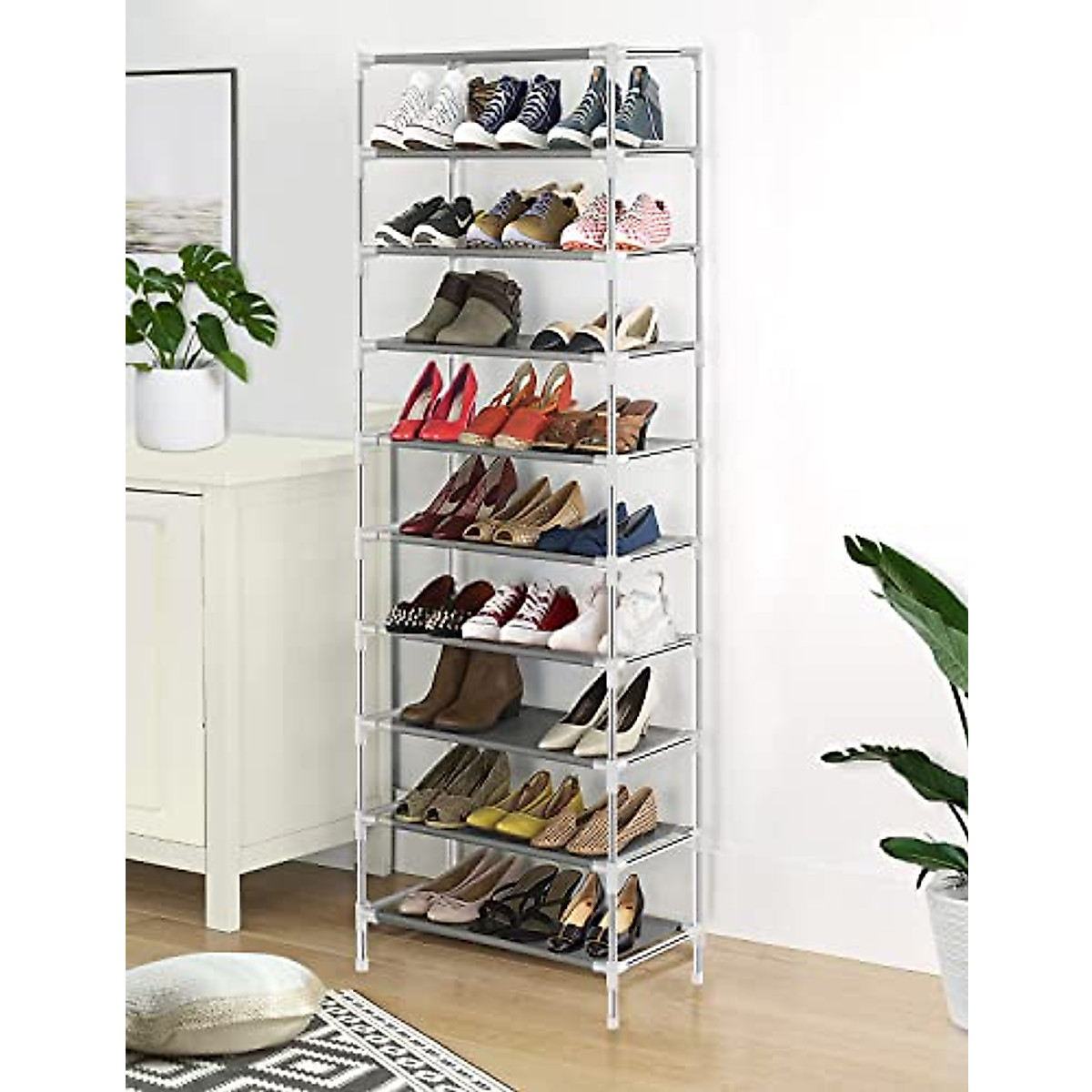 Himimi 10 Tiers Shoe Rack, Non-Woven Fabric Shoe Tower Stand, Easy Assembled Shoe Shelf Organizer Closet for Home, Sturdy Shelf Storage Organizer Cabinet
