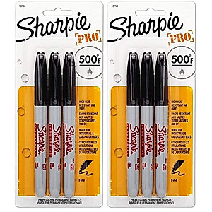 Sharpie 13763PP Industrial Fine tip Permanent Markers, Black, Quick-drying, Fade and Water-resistant, Supports up to 500 Degrees F, 2 Blister Packs of 3 Markers, 6 Markers Total