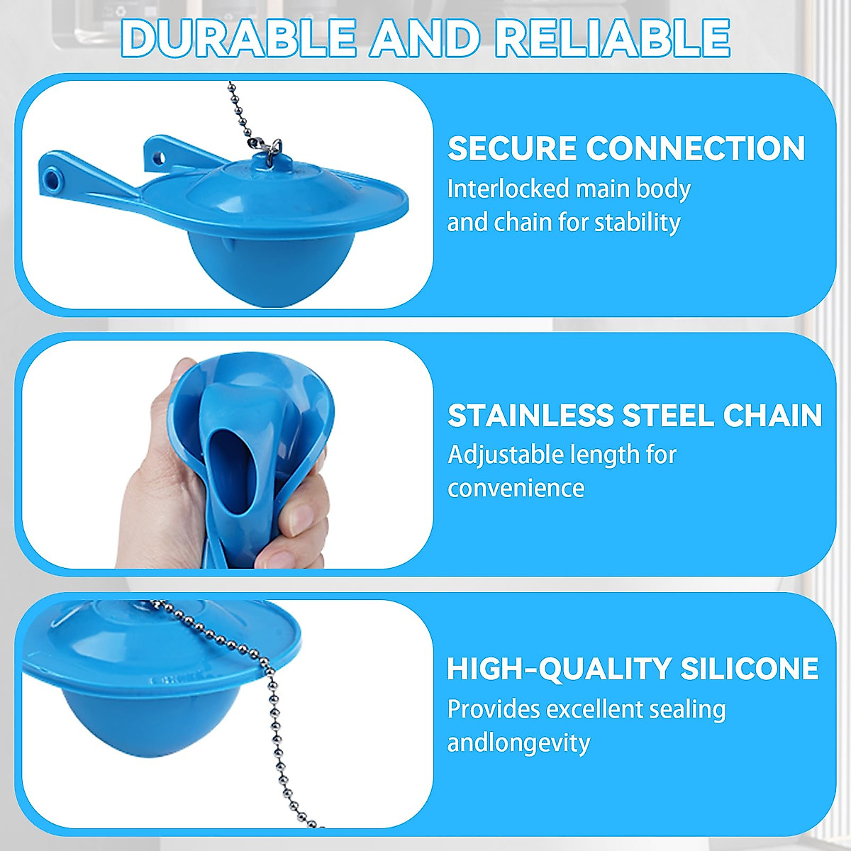 2 Pack 3 Inch Toilet Flapper Replacement Compatible with Gerber 99-788, Universal Water-Saving Long Life with Stainless Chain for 3-Inch Flush Valves, Easy Install- Blue