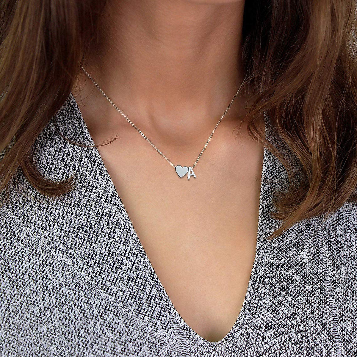 Glimmerst Heart Initial Necklace for Women Stainless Steel Tiny Heart Letter A Necklace Personalized Name Necklace