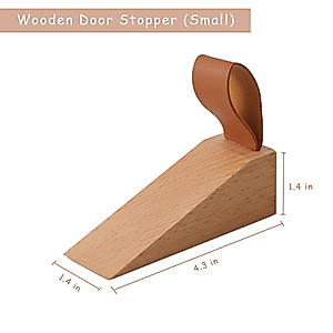 Wooden Door Stopper Non-Slip Security Wood Door Wedge with Leather Strap for Hanging Door Stopper 1Pack, in House Bedroom Office Living Room Hotel Cabin