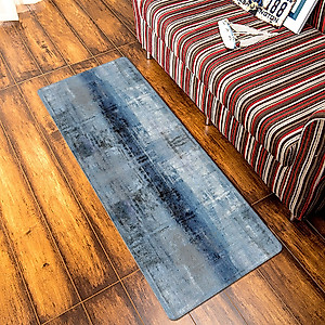 Blue Art Modern Abstract Antifatigue Kitchen Bath Door Mat Cushioned Runner Rug,Washable Welcome Floor Sink Mat,Paint Farmhouse Style Waterproof & Non-Slip Comfort Standing Doormat for Kitchen,24"x36"