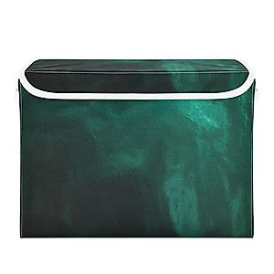 Kigai Hunter Green Storage Basket with Lids and Handles,Collapsible Storage Bins Organizer for Bedroom Organization,Office Storage,Toys,16.5x12.6x11.8 In