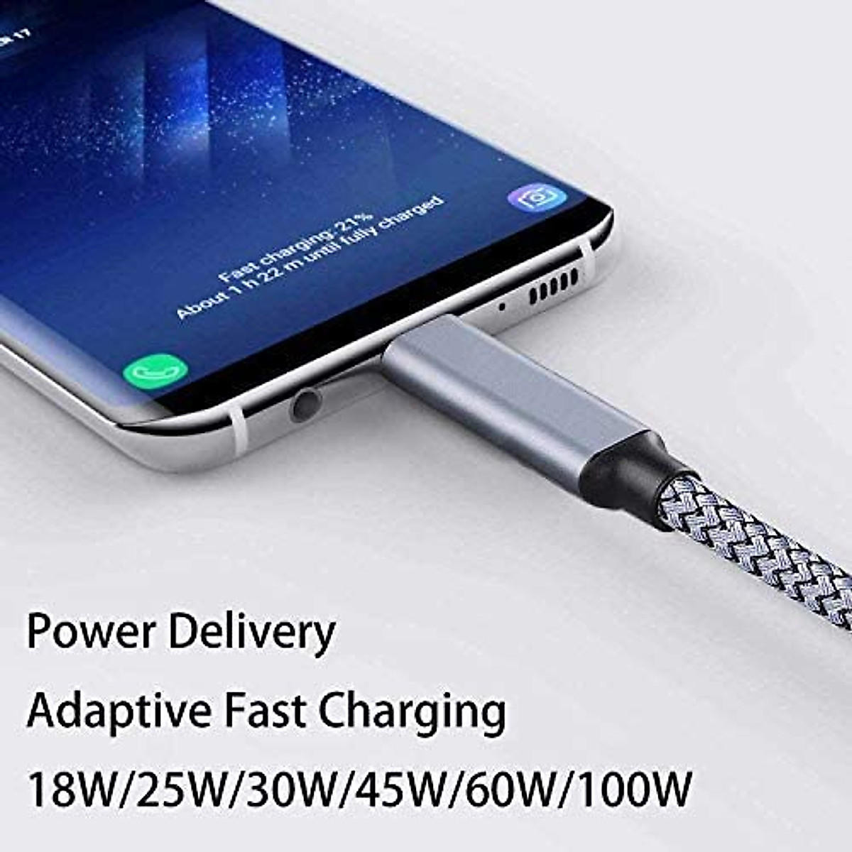 15FT USB C to USB C Cable 100W, Type C Fast Charging, Long Braided, Charger Cord Compatible with Samsung Galaxy S21 S20,Note 10/20,Google 4a/4/3 XL,MacBook Pro/Air,iPad Pro/Air, Dell XPS,Moto G7 Plus