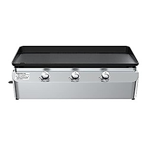 Nexgrill Premium Outdoor Cooking griddle grill, 3 Burner Griddle, 29.52"x15.75" 465sq. in. Cast Iron Griddle, Flat Top for Camping, Outdoor, Patio, Stainless Steel Griddle with knobs, Silver and Black