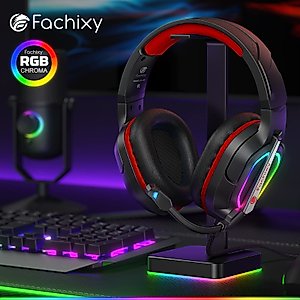 Fachixy「2024 New」FC200 PC Gaming Headset for PS4/PS5/Xbox One, Noise Canceling Headset with Stereo Microphone Sound, Computer Headset with 3.5mm Jack & RGB Light