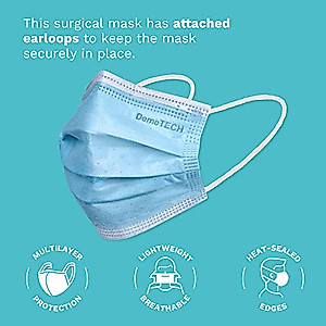 DemeTECH ASTM Level 3 Protective 3-Layer Face Mask, Ear-Loop Style, Made in The USA, Adult, 50