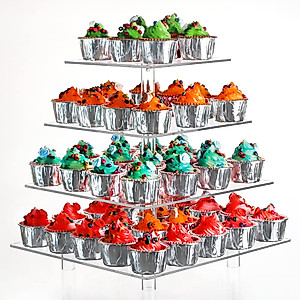 Jusalpha® 13.5'' Width Extra Large 4 Tiered Acrylic Glass Square Cake Stand-Cupcake Stand- Dessert Stand-Tea Party Serving Platter-Candy Bar Party Décor, 4SFL (Square)