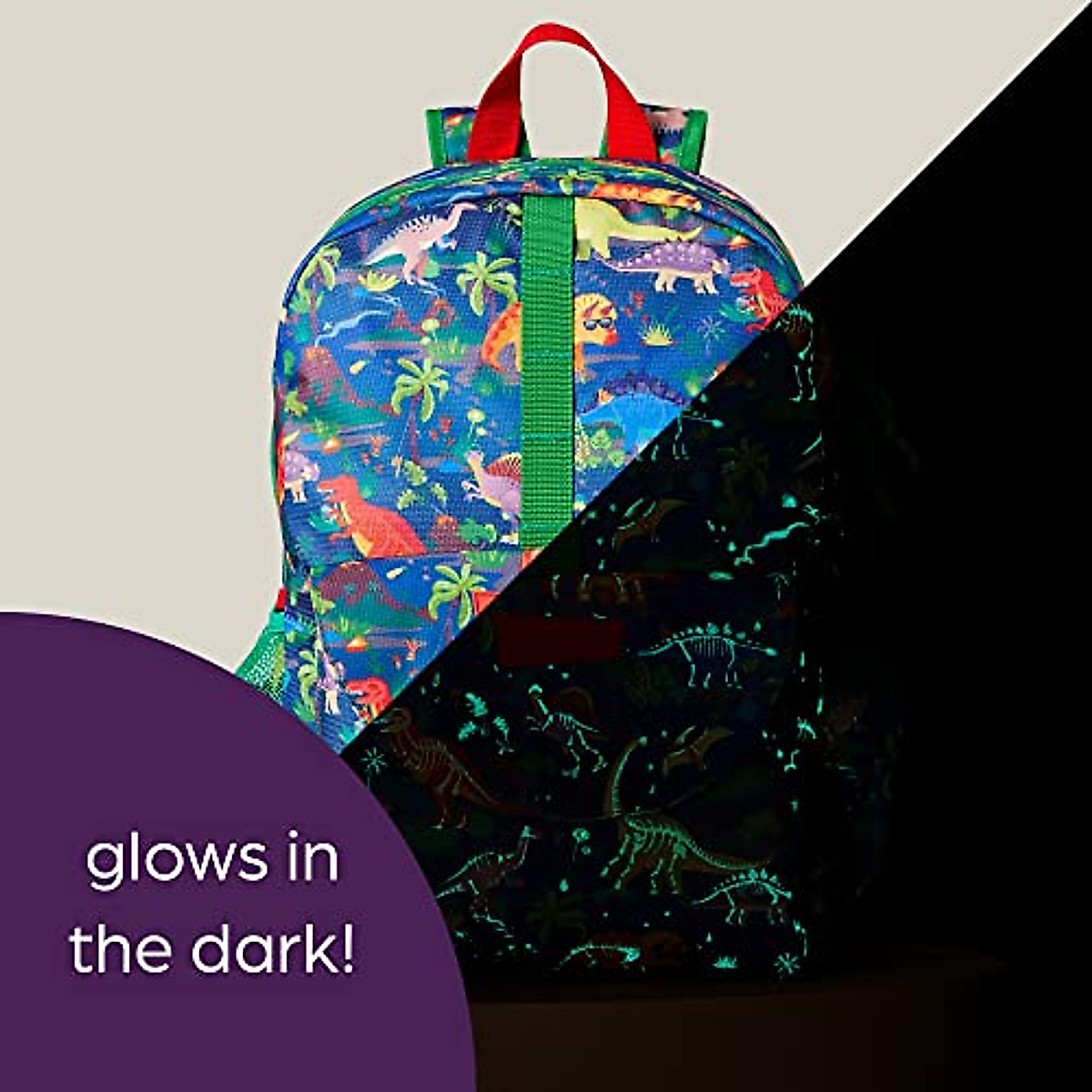 Highlights Backpack for Kids, 17-Inch Weather-Resistant Backpacks for Boys and Girls, Elementary School Kids Bags, Ages 5-9 (Dinosaur Glow-in-the-Dark - Green)