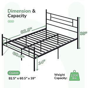 Novilla Metal Queen Bed Frame with Headboard and Footboard, 14 Inch Platform Bed Frame with Storage, Mattress Foundation No Box Spring Needed, Strong Metal Slats Support
