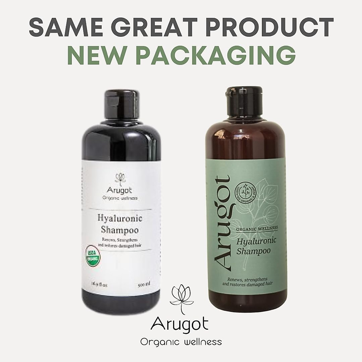 Arugot Organic Shampoo & Conditioner - Moisturizing with Hyaluronic Acid and Green Tea - Strength Damaged Hair, Invigorating Scalp, Nourishing - Anti Thinning & Volumizing