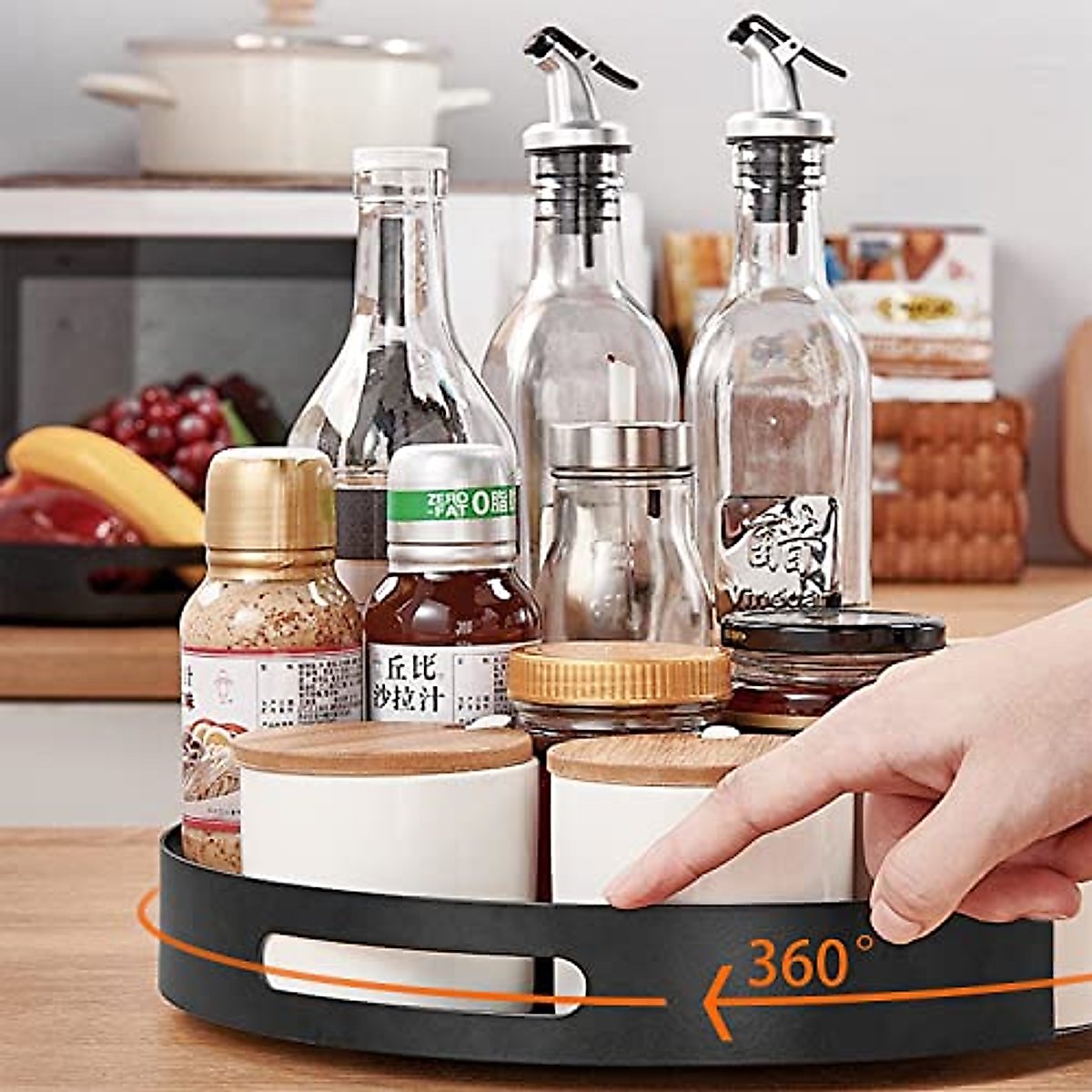 Lazy Susan Organizer, LALASTAR Lazy Susan Turntable for Cabinet, Metal Lazy Susan Kitchen Spice Rack Organizer, Black Lazy Susan for Countertop, Panty, Refrigerator, 11.5"