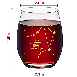 Futtumy Libra Stemless Wine Glass, Libra Zodiac Gift Constellation Gifts Horoscope Gift Astrology Sign Gift for Men Women Wife Girlfriend Friend BFF Family, Libra Birthday Wine Glass, 15Oz