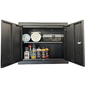 Crownwall Pro Series Fully Assembled Wall Cabinet, Garage Storage, Home Organizer Storage System (Black with Silver Handles)