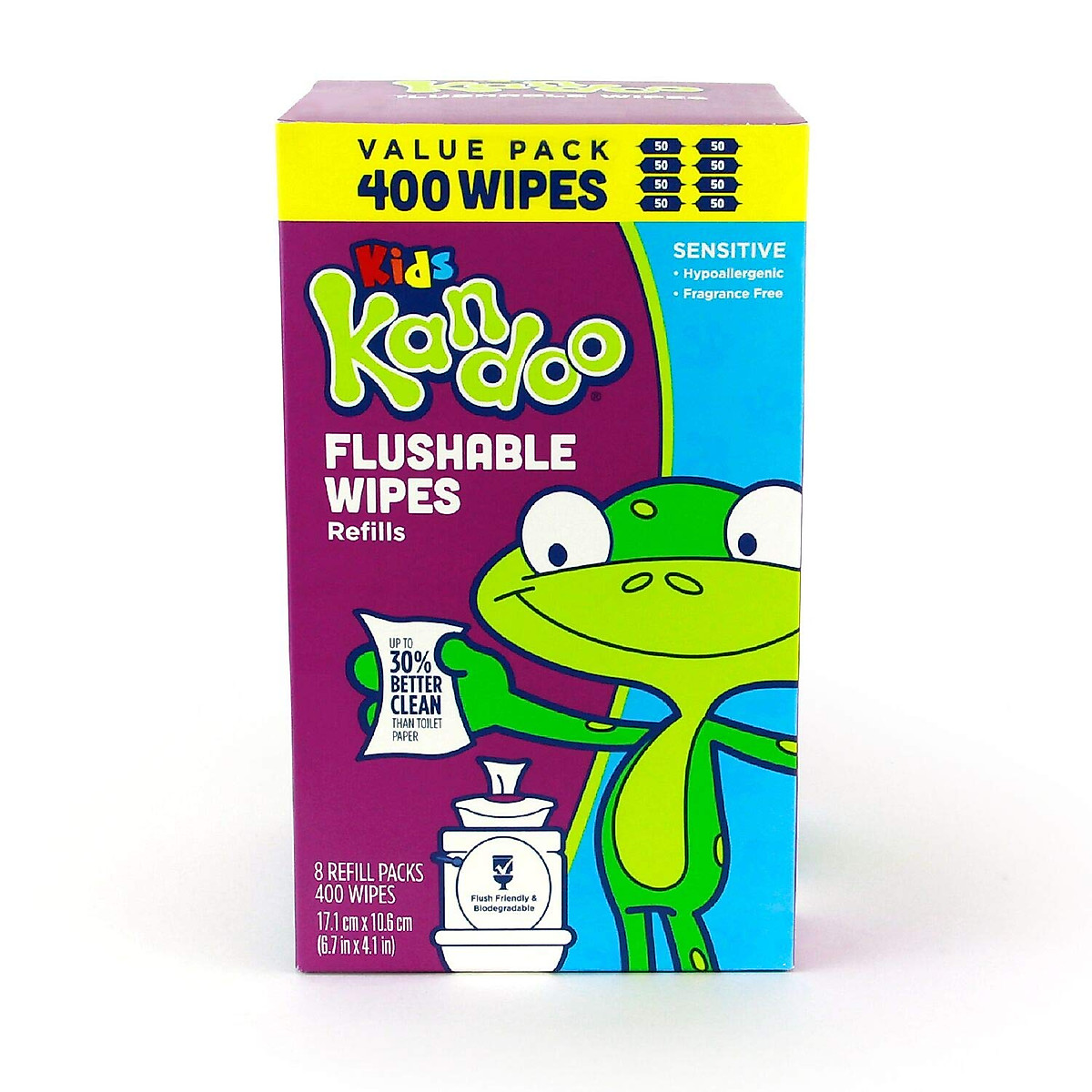 Kandoo Flushable Cleansing Wipes for Babies and Kids, Refill, Sensitive, 400 Count