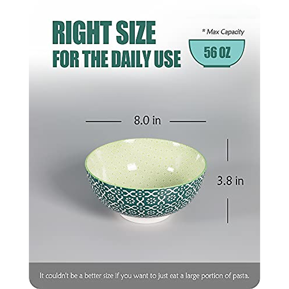 Salad Pho Soup Bowls Set for Eating, 55oz Lareina Extra Large Stackable Ramen Pasta Ceramic Serving Bowls, Big Round Microwavable Porcelain Bowls for Kitchen, Ideal Housewarming Gift