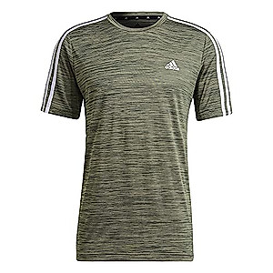 adidas Men's 3 Stripe Tech Tee Moisture Wicking Fabric Relaxed Fit 1465164 (Green Oxide Mel, Medium)