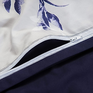 Chanasya Premium Floral Duvet Cover Set - Duvet Cover (90” x 90”) & 2 Pillow Shams (20” x 26”) - 3-Piece Set, Queen Size, Purple Navy