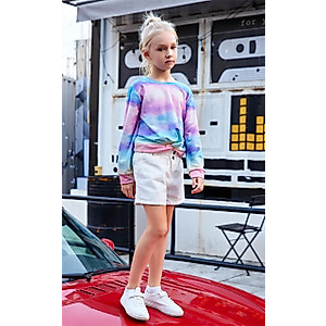 Arshiner Girls Casual Twist Front Light Weight Sweatshirt Tie Dye Printed Long Sleeve Crop Tops Pullover Size 11-12 Years