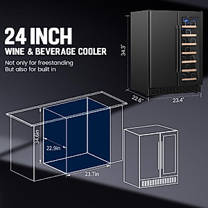 Friduo Wine and Beverage Refrigerator, 24inch Dual Zone Wine Cooler, 20Bottles 88Cans Undercounter Black Beverage Fridge for Bar Office Kitchen Drink Chiller