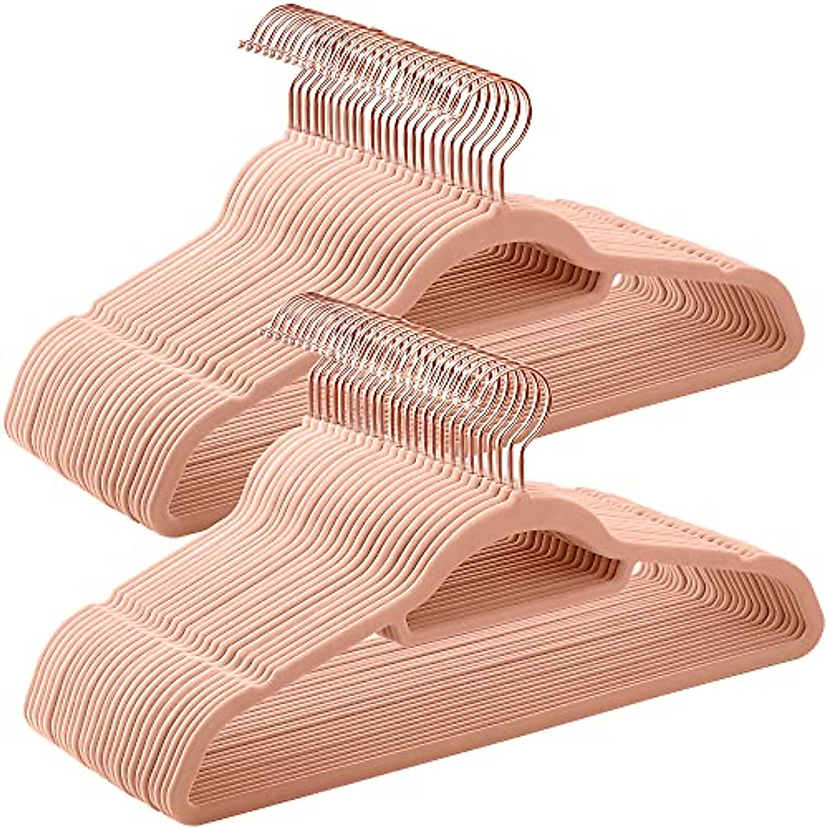 SONGMICS Velvet Hangers, Set of 50 Clothes Hanger with Rose Gold Swivel Hook, Non-Slip, and Space-Saving, 0.2-Inch Thick, 17.1-Inch Long for Coat, Shirt, Dress, Pants, Tie, Light Pink UCRF21PK50