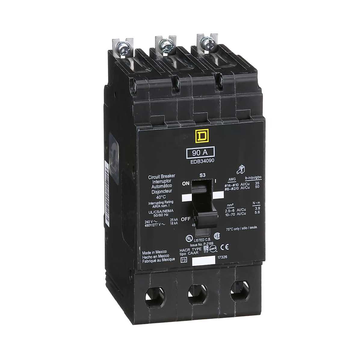 SCHNEIDER ELECTRIC 480Y/277-VOLT 90-AMP EDB34090 Miniature Circuit Breaker 480Y/277V 90A