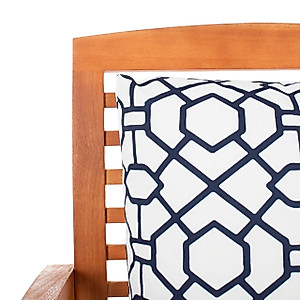 SAFAVIEH Outdoor Collection Pate Natural/ Navy Cushions/ Geometric Pattern Pillows 3-Piece Bar Table Bistro Set