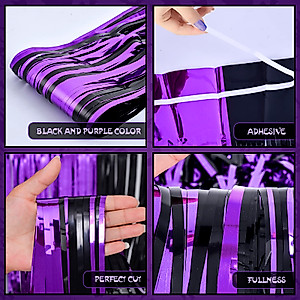 LYUBASA 3 Pack Halloween Party Decorations,Black and Purple Tinsel Foil Fringe Curtains,Halloween Theme Photo Booth Prop Streamer Backdrop Decor Indoor Outdoor Party Supplies for Birthday Anniversary
