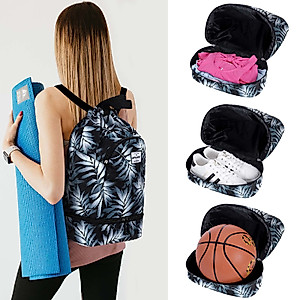 Kamo Drawstring Backpack Bag - Sport Swimming Yoga Backpack with Shoe Compartment, Two Water Bottle Holder for Men Women Large String Backpack Athletic Sackpack for Travel