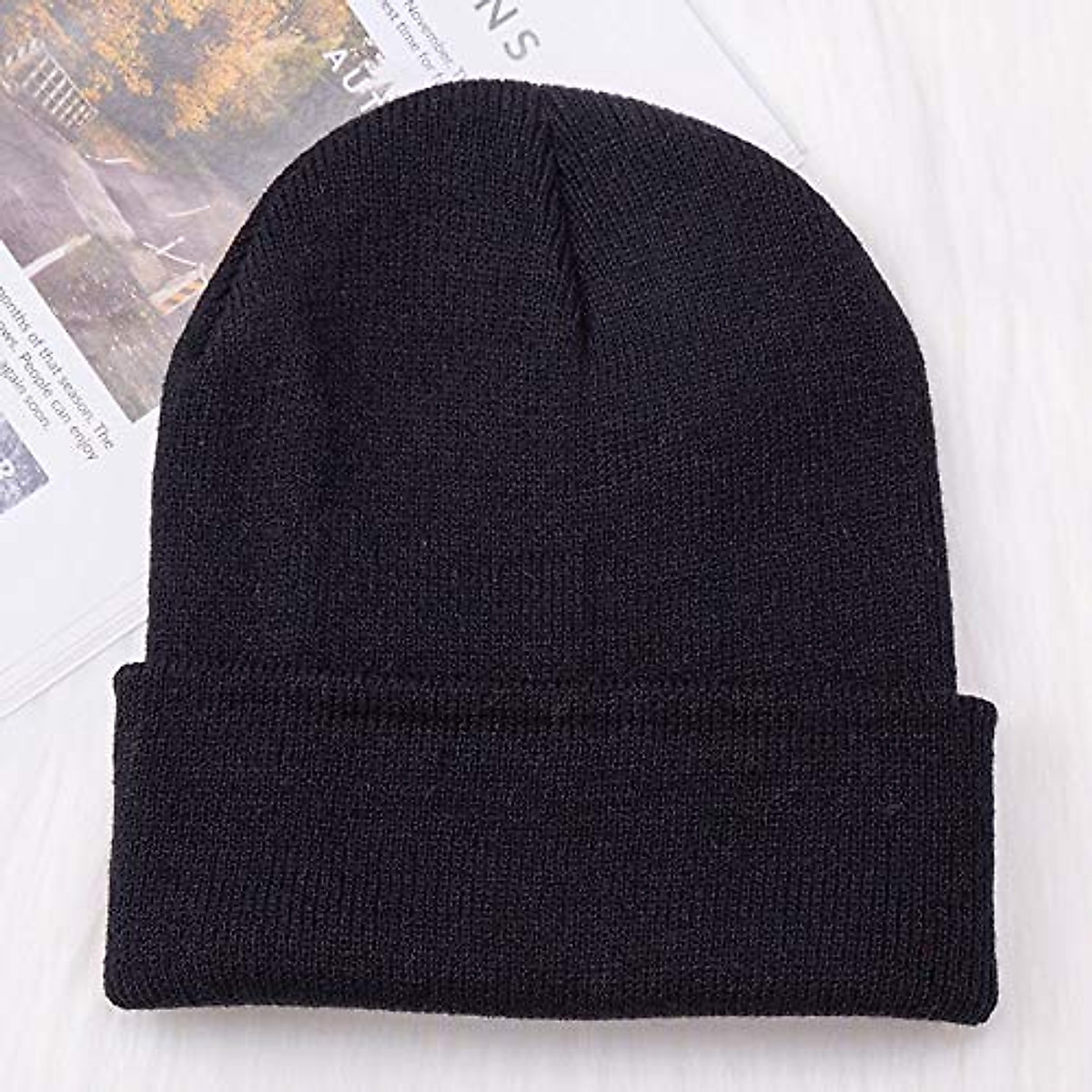TYONMUJO Unisex Adult Knit Beanie for Men Women Warm Snug Hat Cap Black
