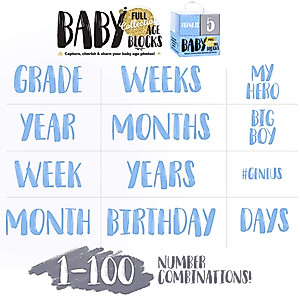 Premium Baby Boy Monthly Milestone Age Photo Blocks | Wooden Double Set for Week, Month, Year, Pictures, All Numbers 1-100 + Quotes | Unique Baby Shower, Newborn Gift, Infant Photo Sharing Prop