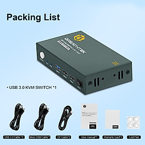 USB 3.0 KVM Switch Displayport 2 Port 4K@60Hz, DP KVM with USB 3.0 & USB 2.0 Port, KVM Switch for 2 PCs Share 1 Monitor and Keyboard Mouse, Button Switch, with 2 DP Cables and 2 USB 3.0 Cables
