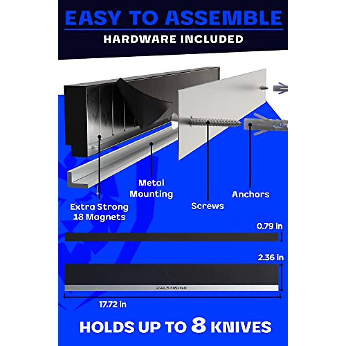 Dalstrong Magnetic Knife Holder Wall - Scratch-Resistant Silicone - Stainless Steel Details - Matte Black - Knife Magnetic Strip - 18" x 2" - Powerful Magnet Kitchen Bar - Easy Mount - Safe Display